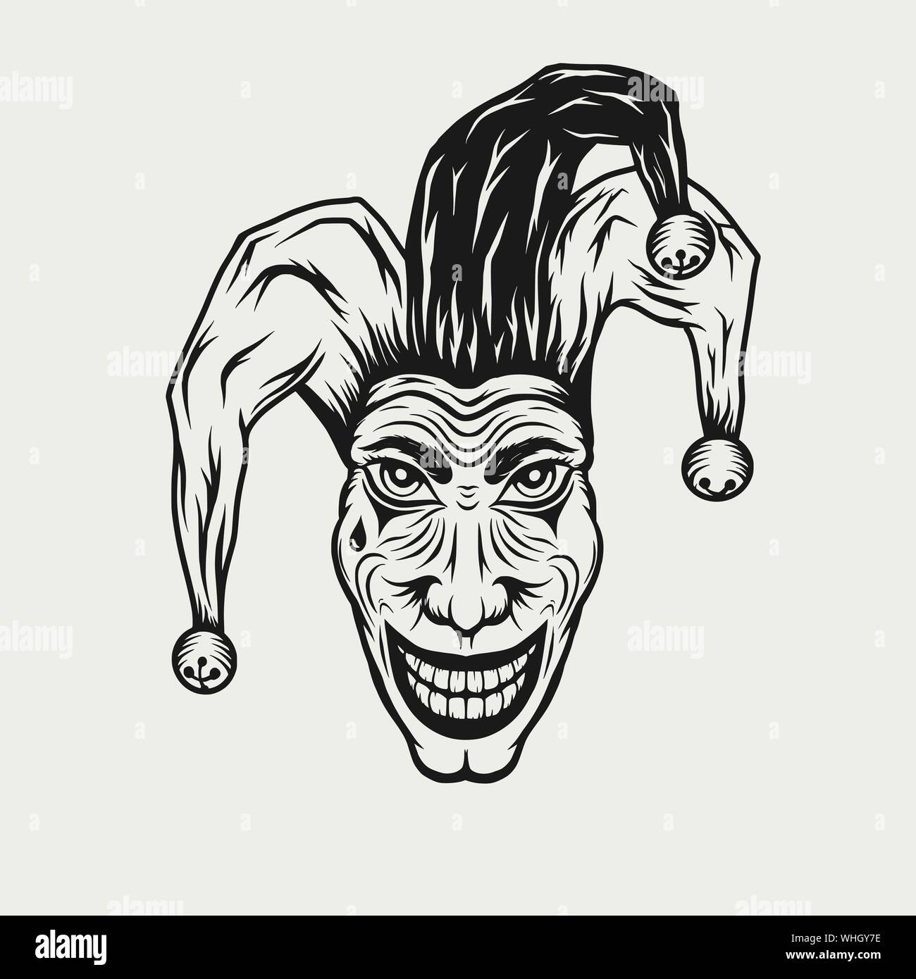 Angry laughing Joker vintage engraved. Vector illustration Stock Vector ...