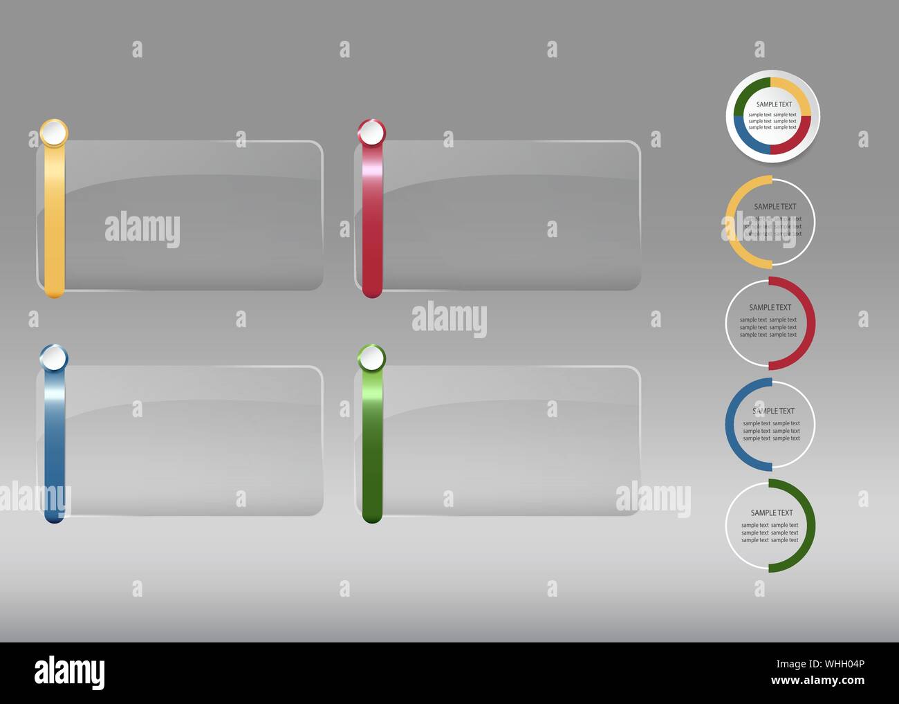 Infographic vector showing four empty transparent glass rectangles with ...