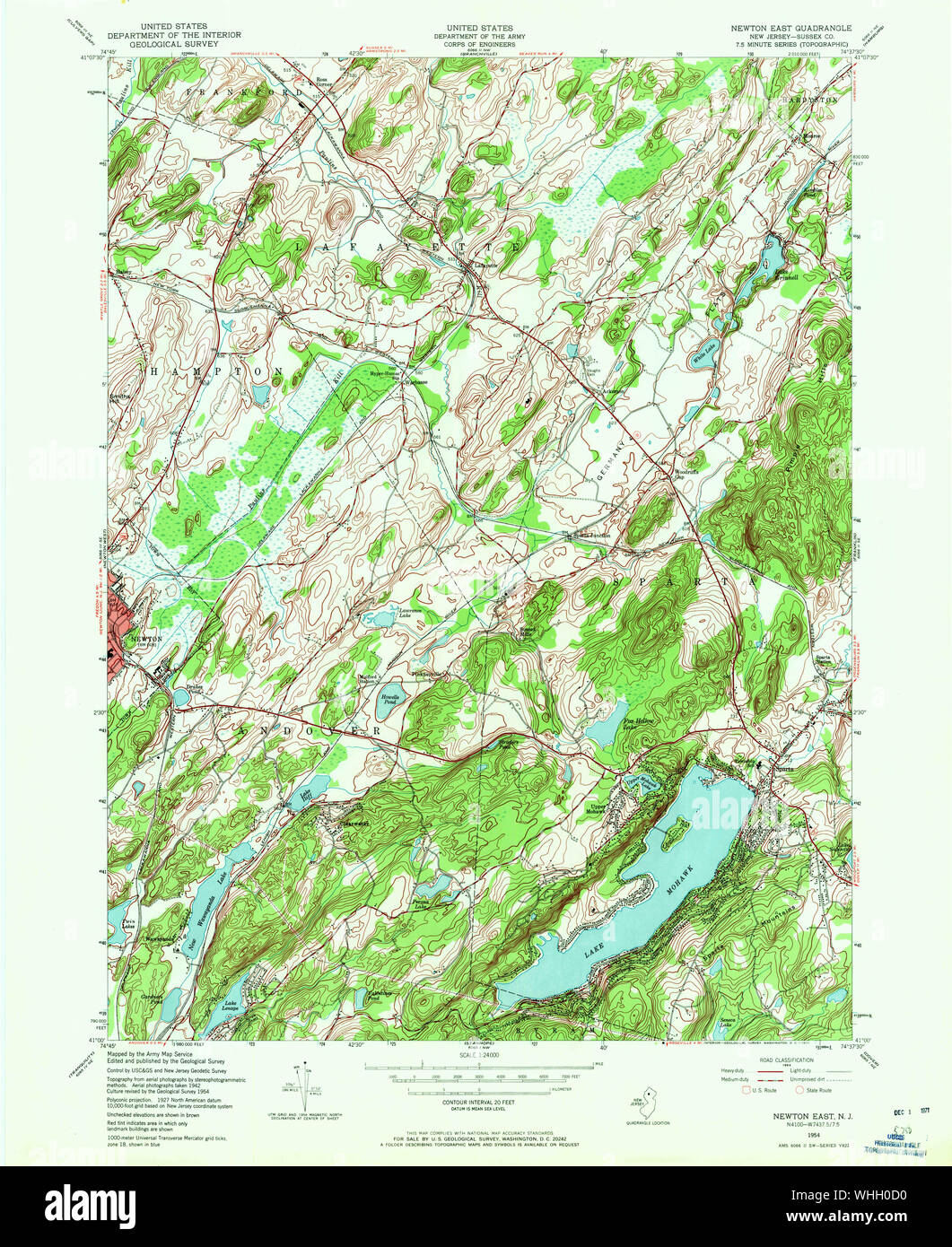 USGS TOPO Map New Jersey NJ Newton East 254645 1954 24000 Restoration ...