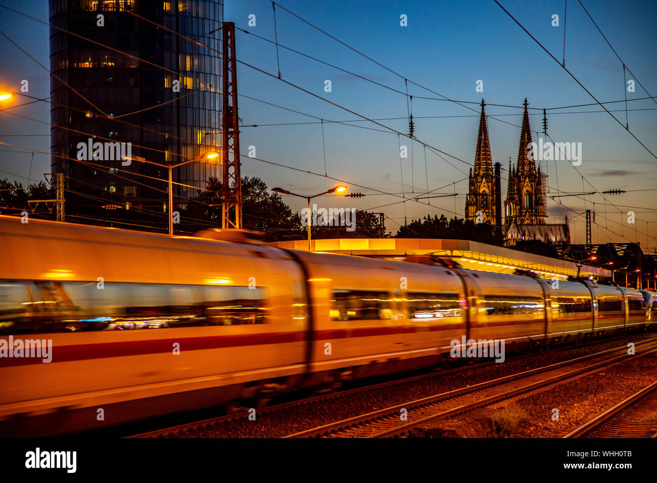 Cologne Deutz station, platform, Cologne Triangle skyscraper, Cologne ...