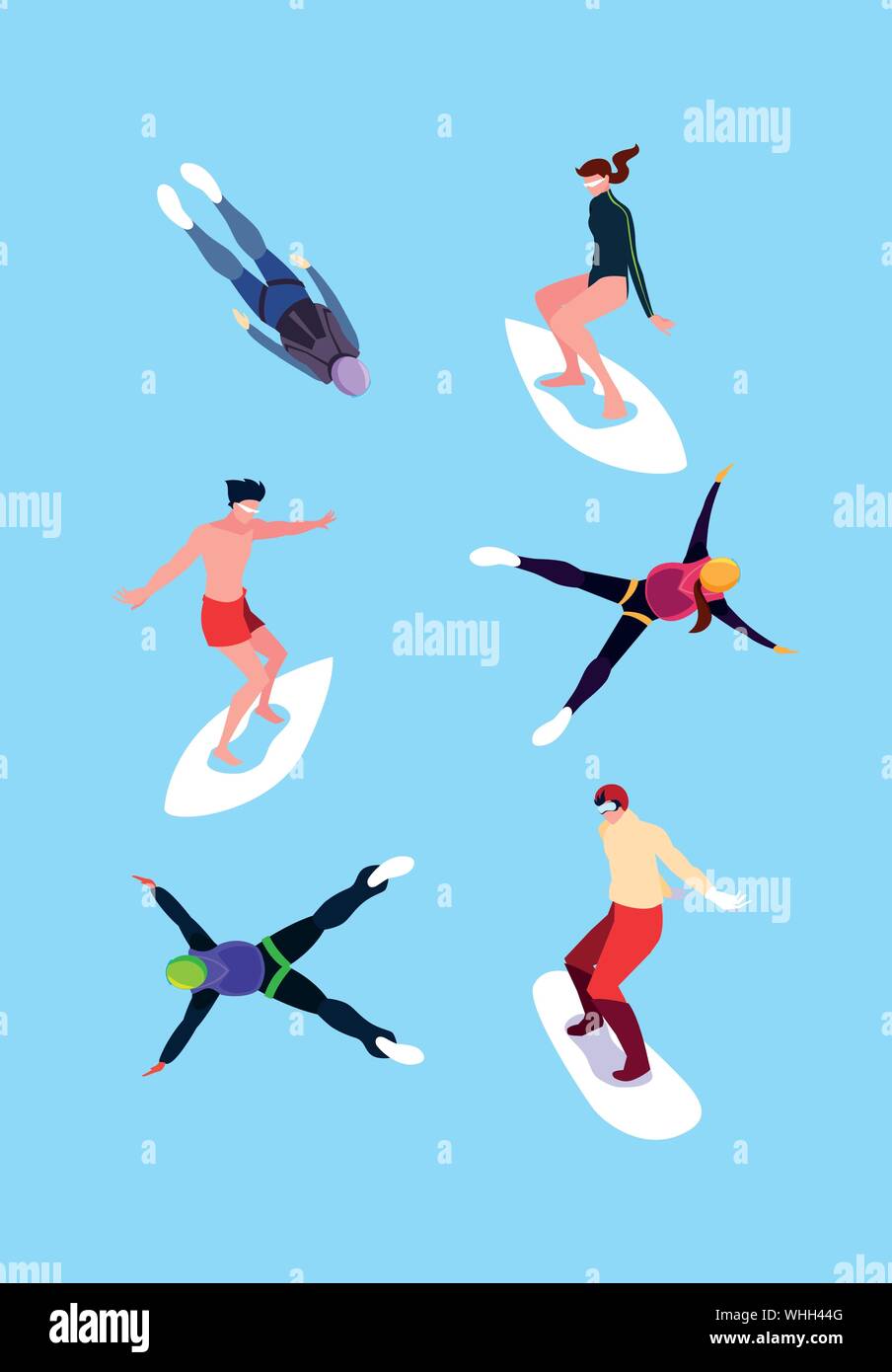 group of people practicing sports extreme vector illustration design ...