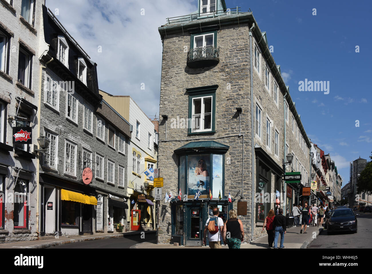 Quebec City, Canada - April, 12, 2019: Historic buildings on Rue ...
