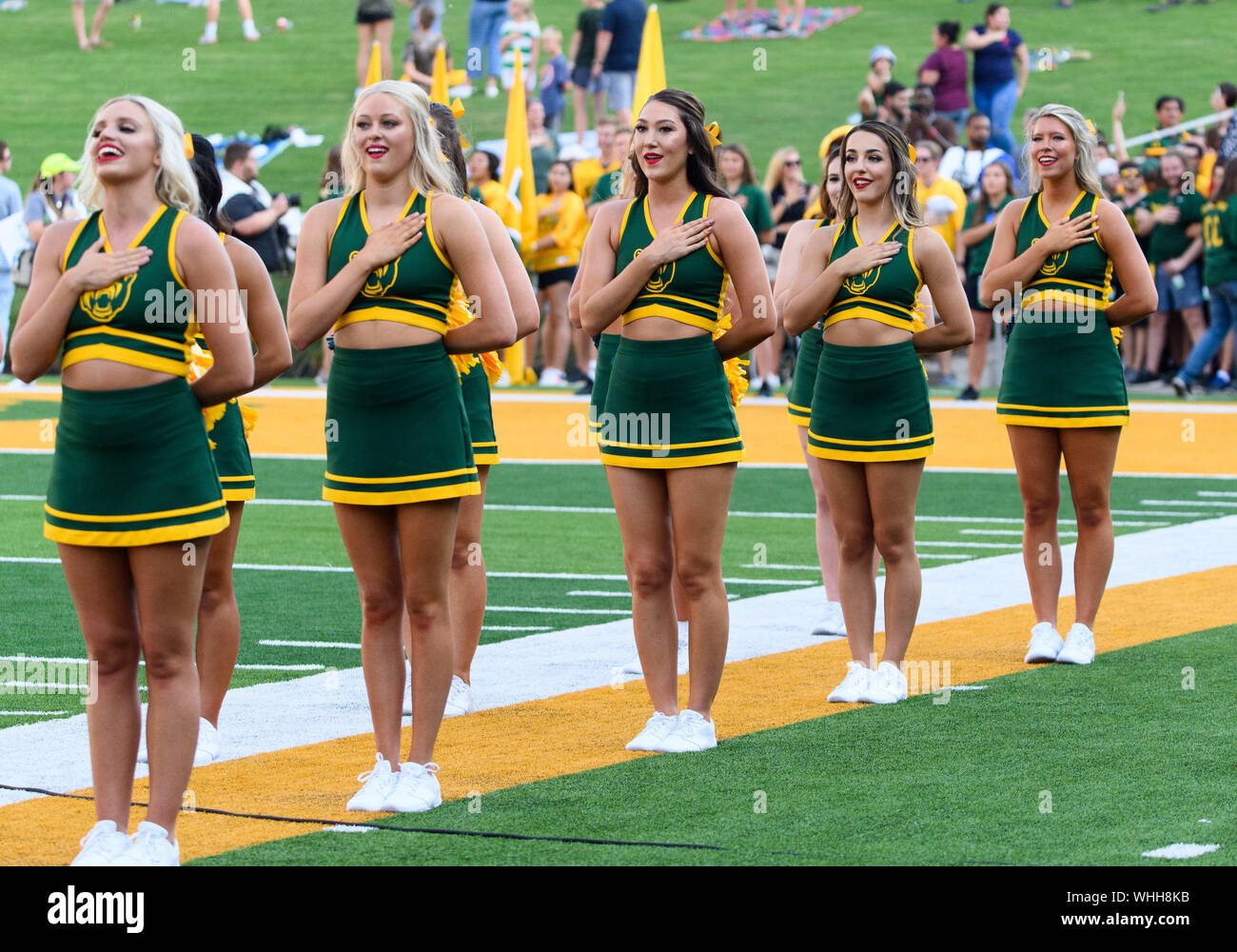 August 31 2019: Baylor Bears cheerleader during the national anthem at ...