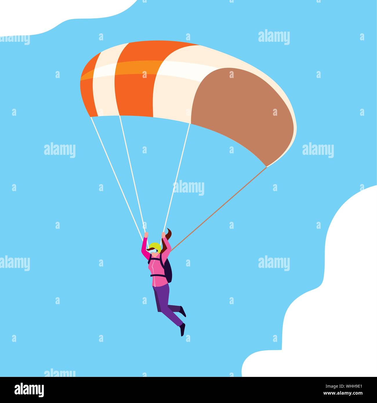 woman skydiver in air with parachute open vector illustration design ...
