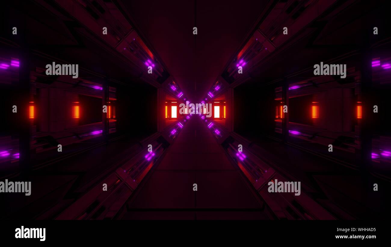 futuristic glowing scifi space tunnel corridor 3d illustration ...