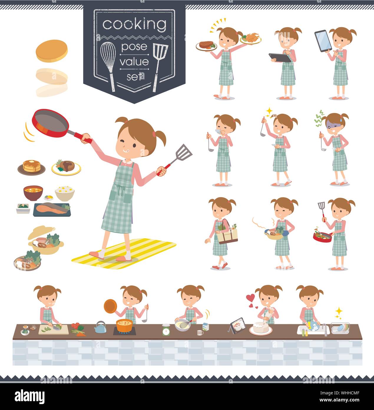 A set of girl about cooking.There are actions that are cooking in ...