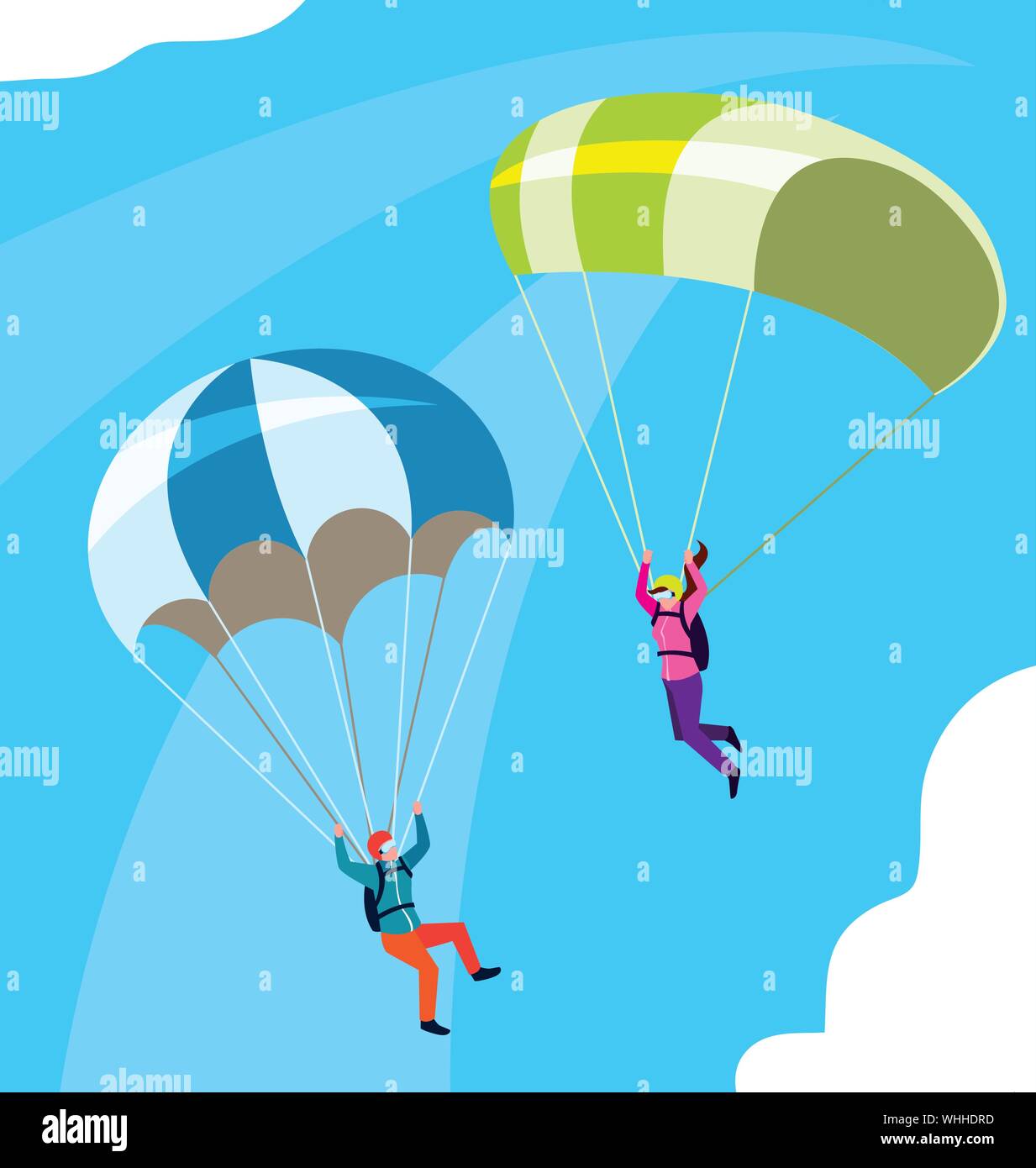 couple skydiver in air with parachute open vector illustration design ...