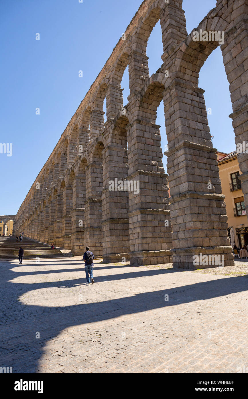 SEGOVIA, SPAIN - April 27, 2019: Landscape of Roman Aqueduct, the ...
