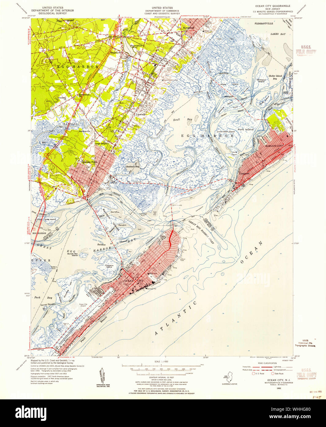USGS TOPO Map New Jersey NJ Ocean City 254661 1952 24000 Restoration ...