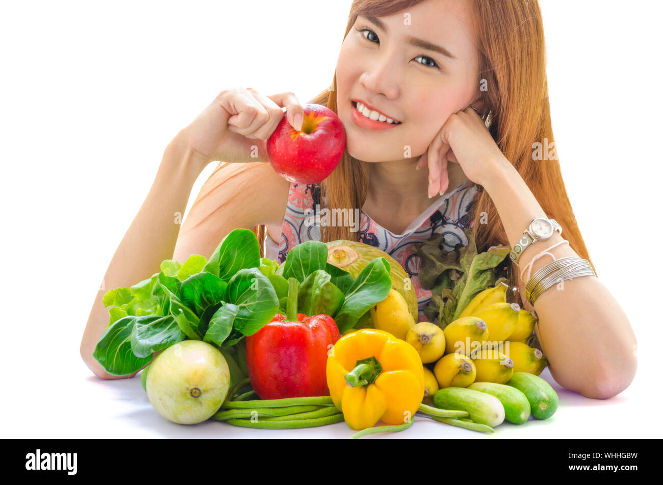 Woman with fruits and vegetables hi-res stock photography and images ...