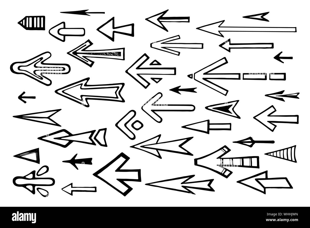 Arrow pointers hand-drawn vector sketch set icon template black color ...
