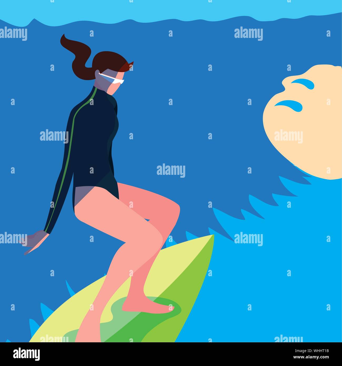 Woman character surf board vector hi-res stock photography and images ...