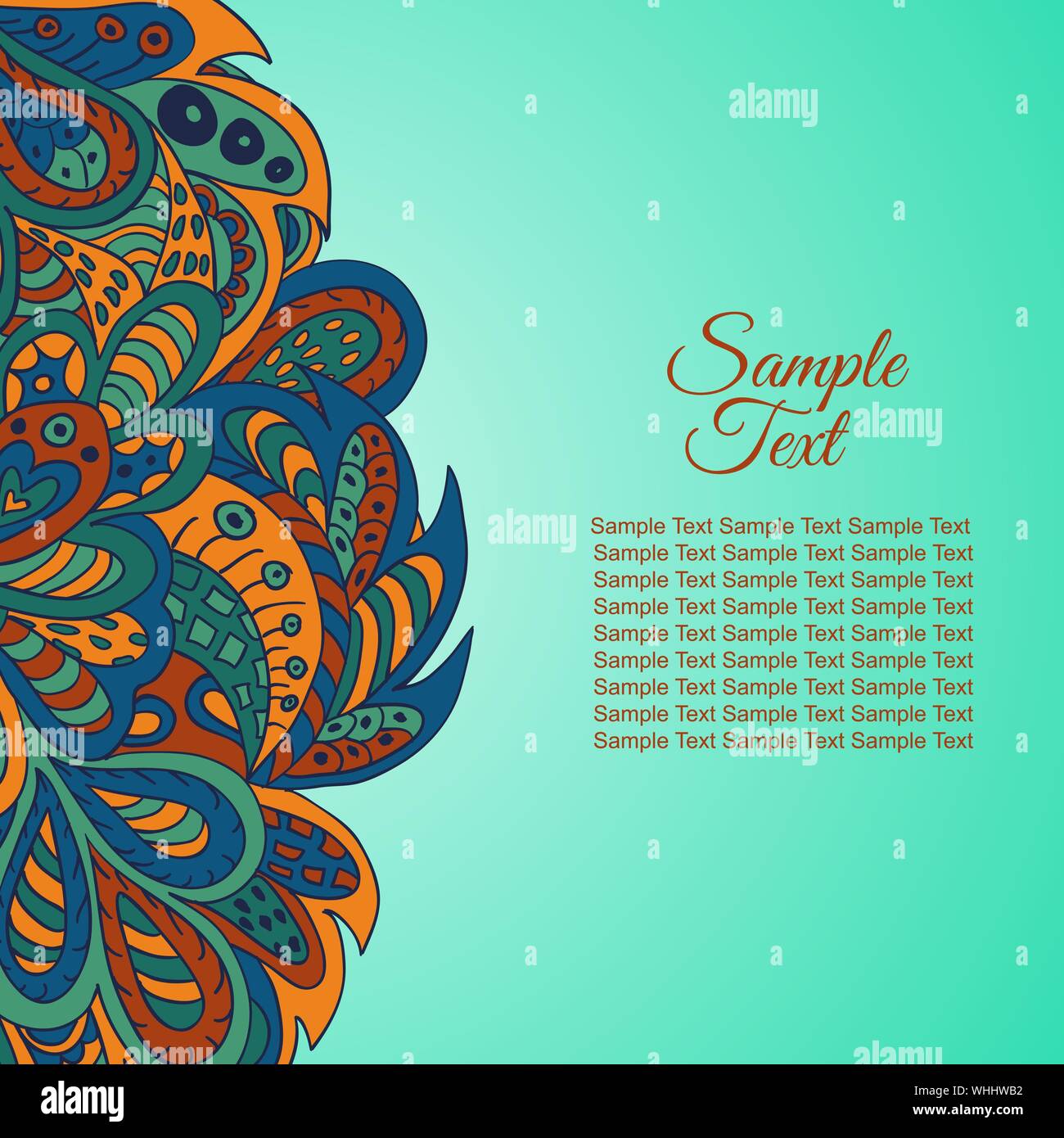 Doodle ethnic card red and marine colors. Background for inscriptions ...