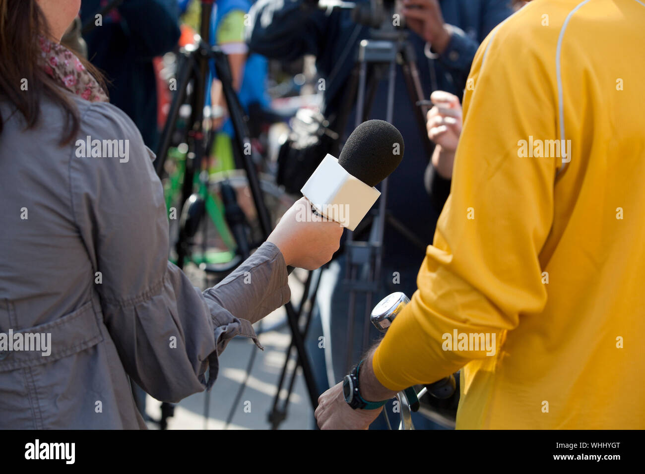 Interview street microphone hi-res stock photography and images - Alamy