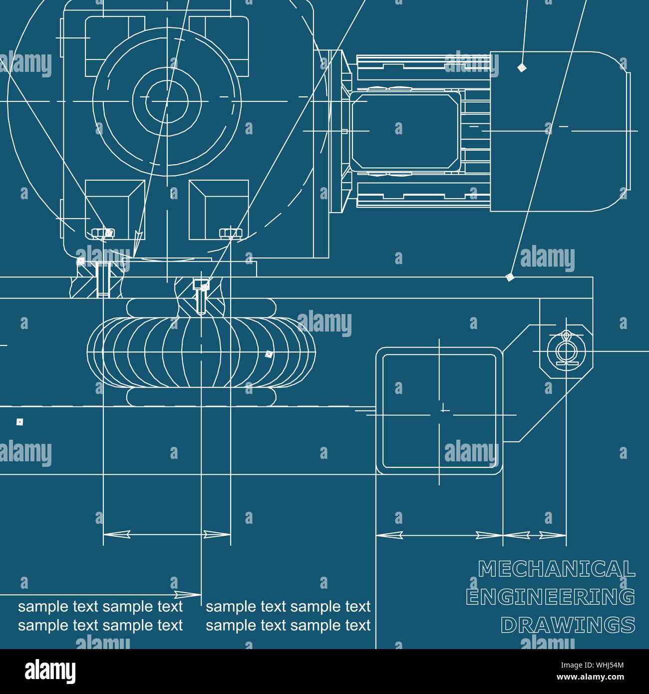 Mechanical engineering drawings on a blue background. Blueprints ...