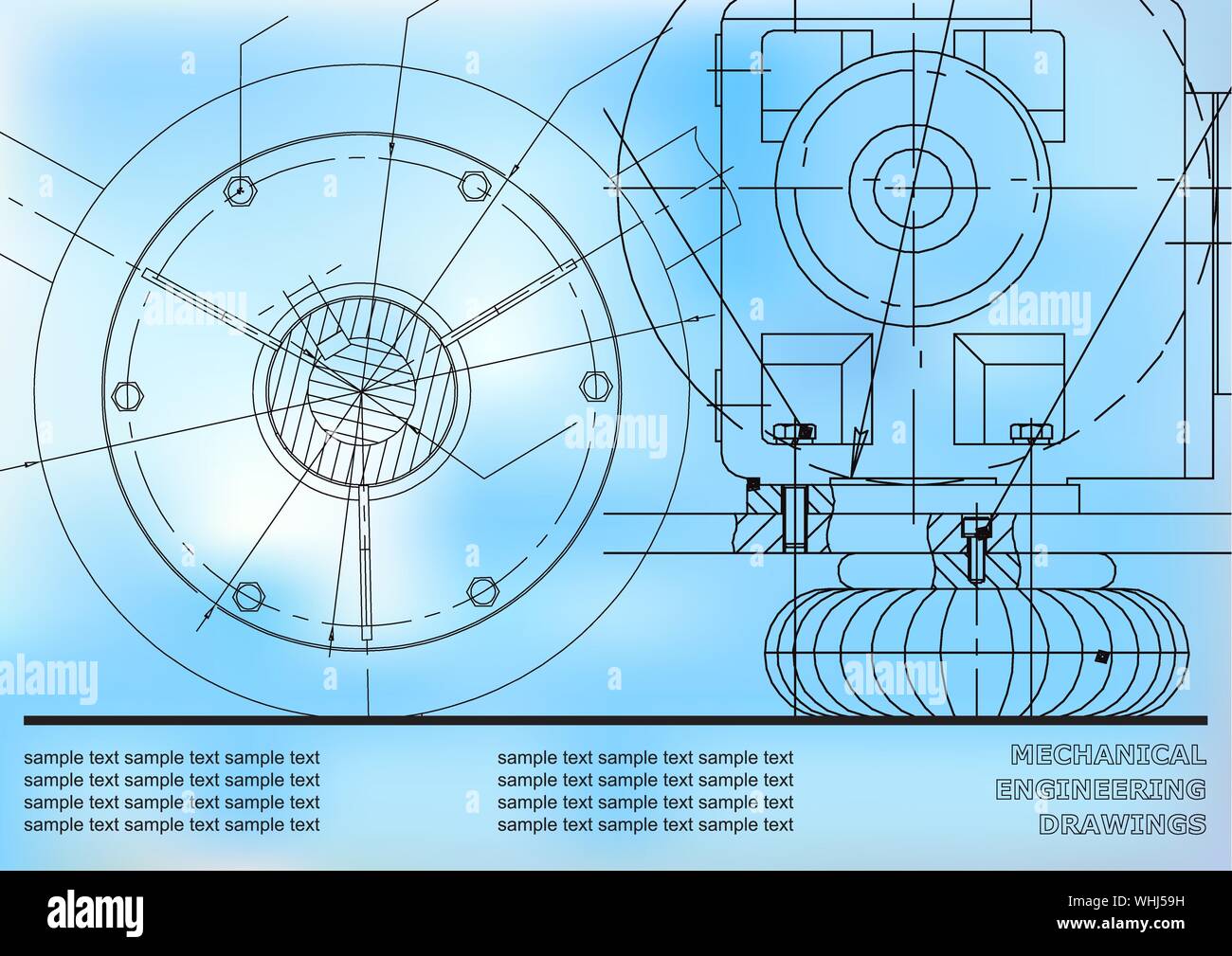 Mechanical engineering drawings on a blue background. Vector. Blue ...