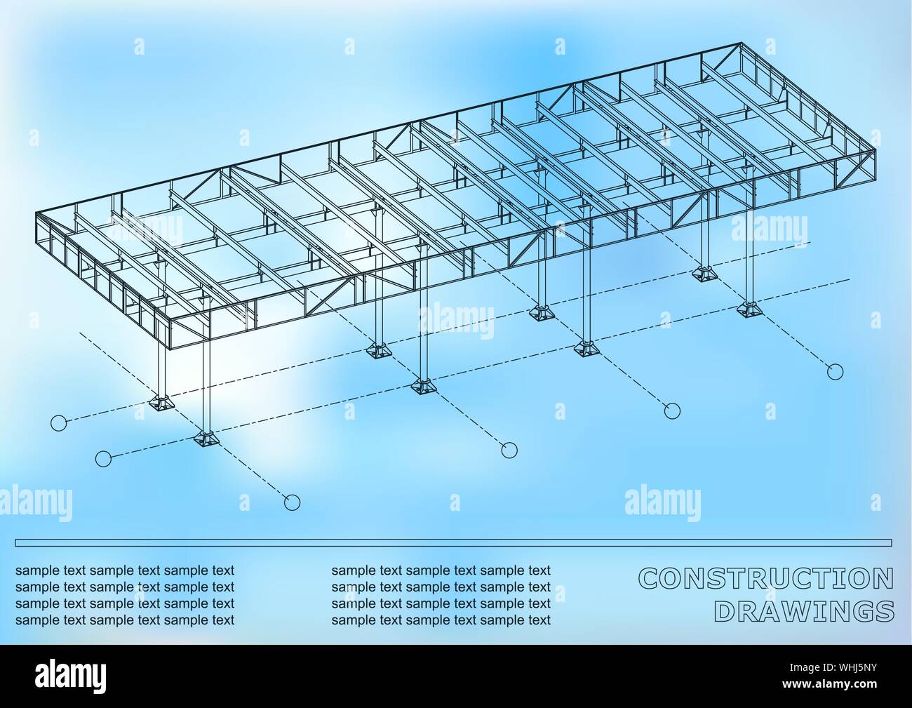 Construction drawings. 3D metal construction. Cover, green background ...