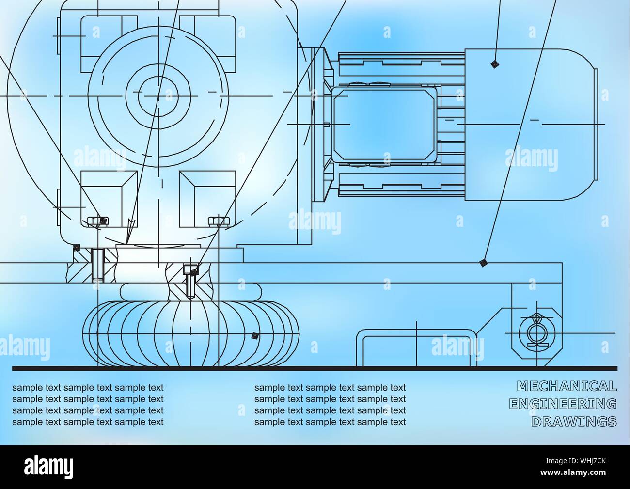 Mechanical engineering drawings on a blue background. Vector. Blue ...