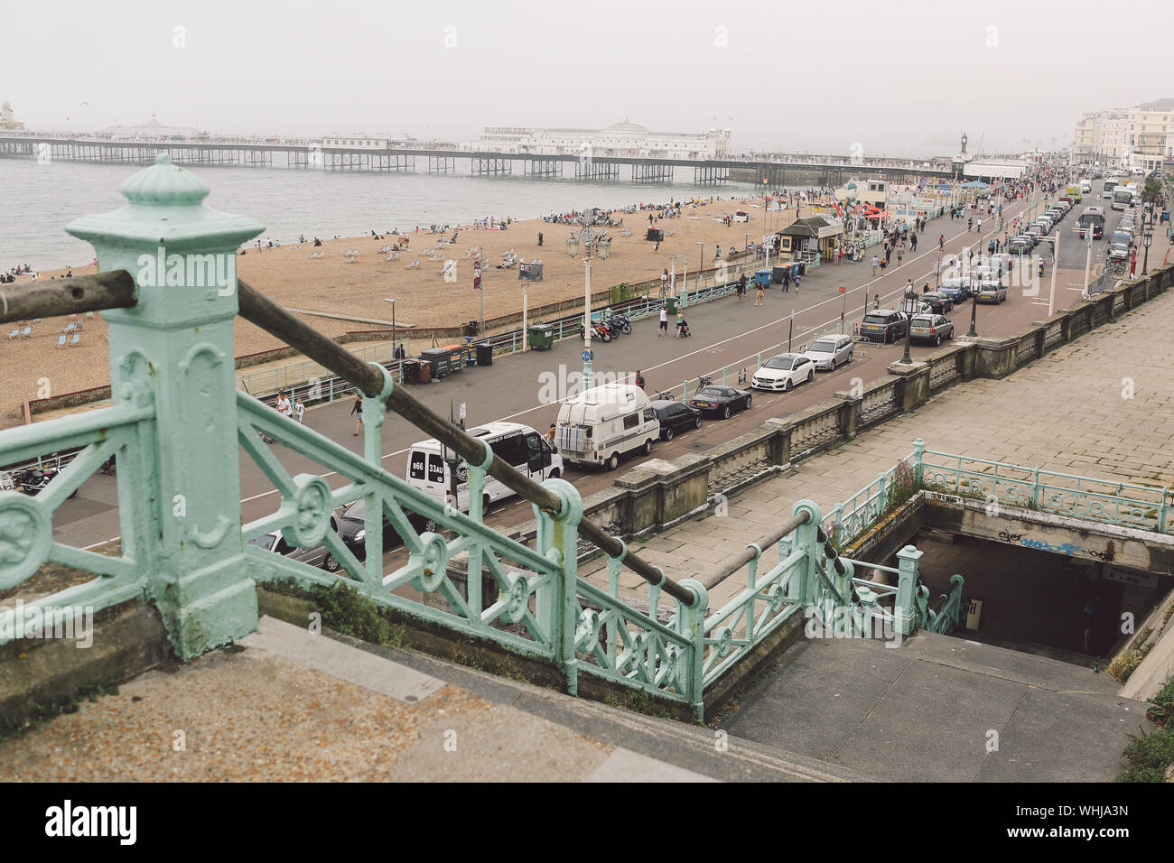 Railing On Subway Staircase By Road In City Stock Photo - Alamy