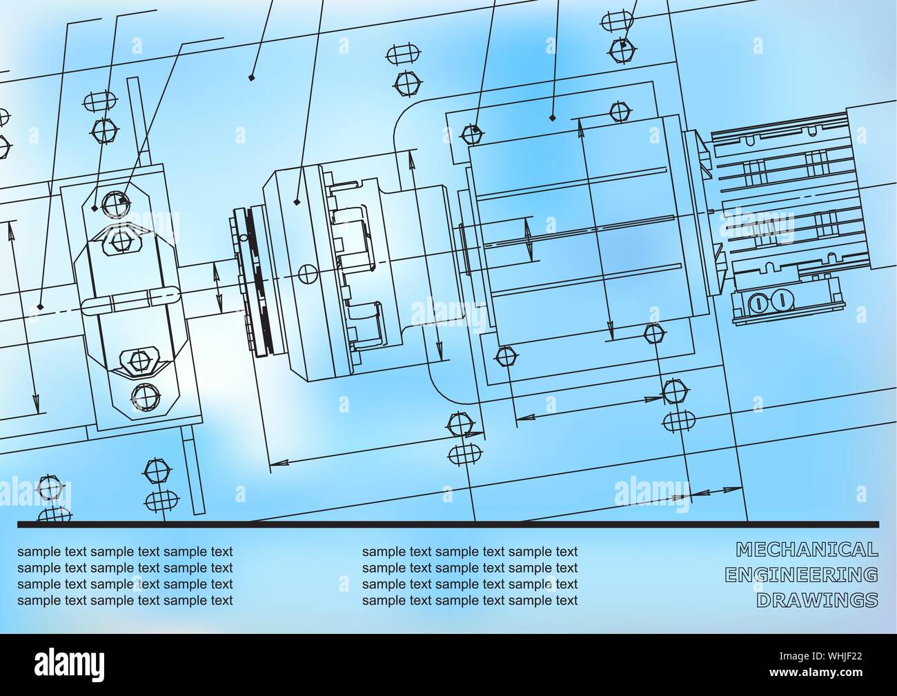 Mechanical engineering drawings on a blue background. Vector ...