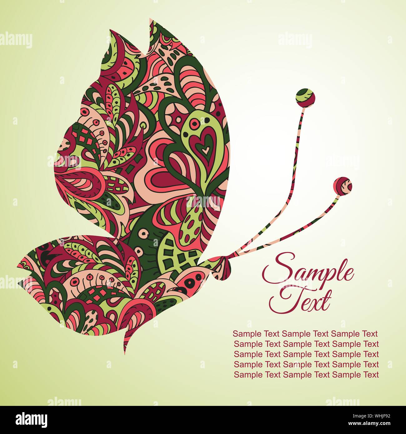 Doodle Zentangl drawing. Holiday card. Butterfly. Tenderness of spring ...