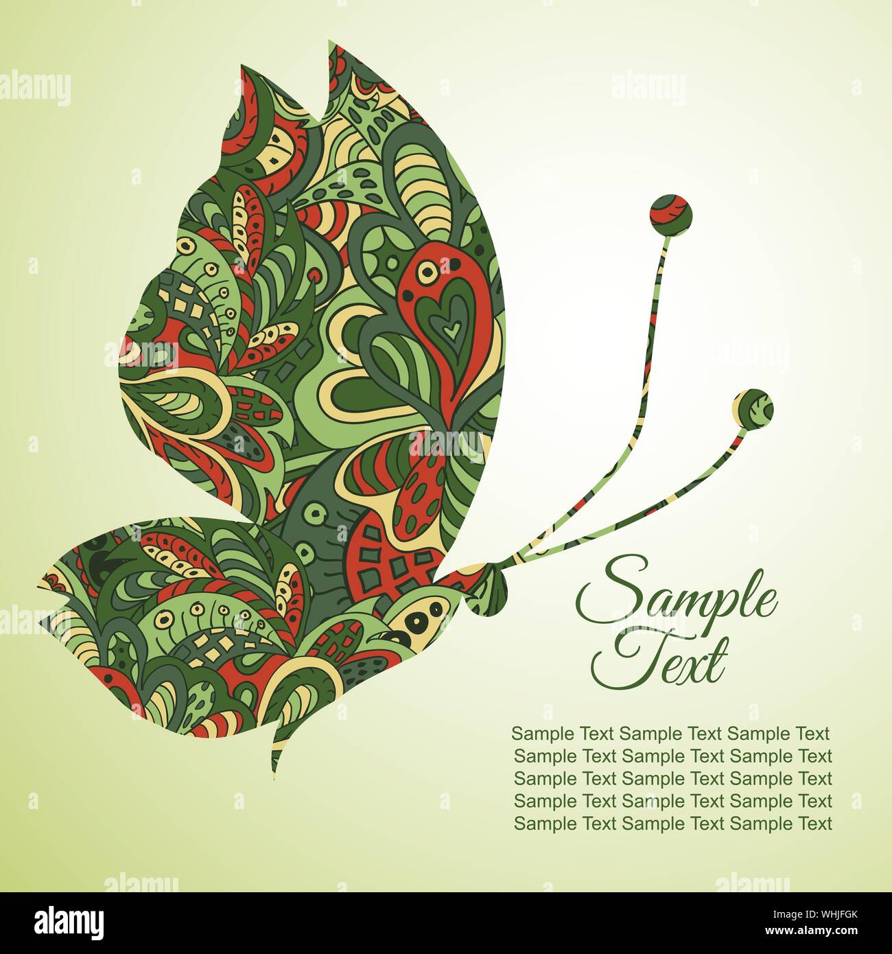 Doodle Zentangl drawing. Holiday card. Butterfly. Tenderness of spring ...