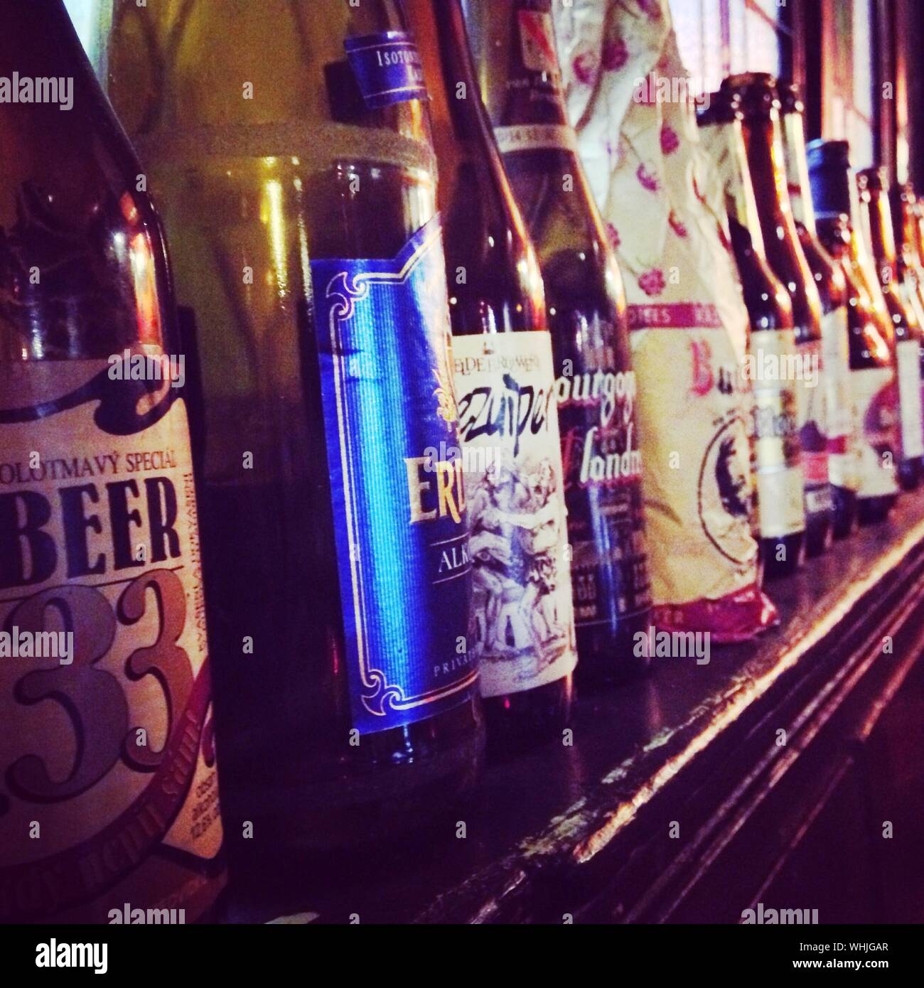 Bottles of alcohol on table hi-res stock photography and images - Alamy