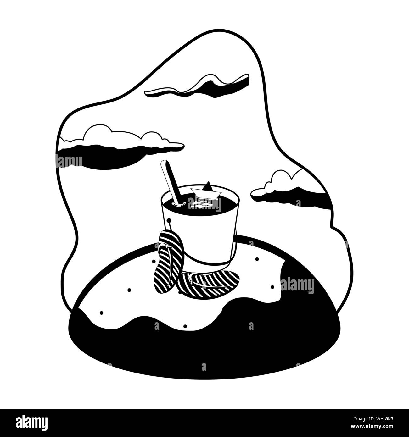 summer sand beach with flip flops scene vector illustration design ...