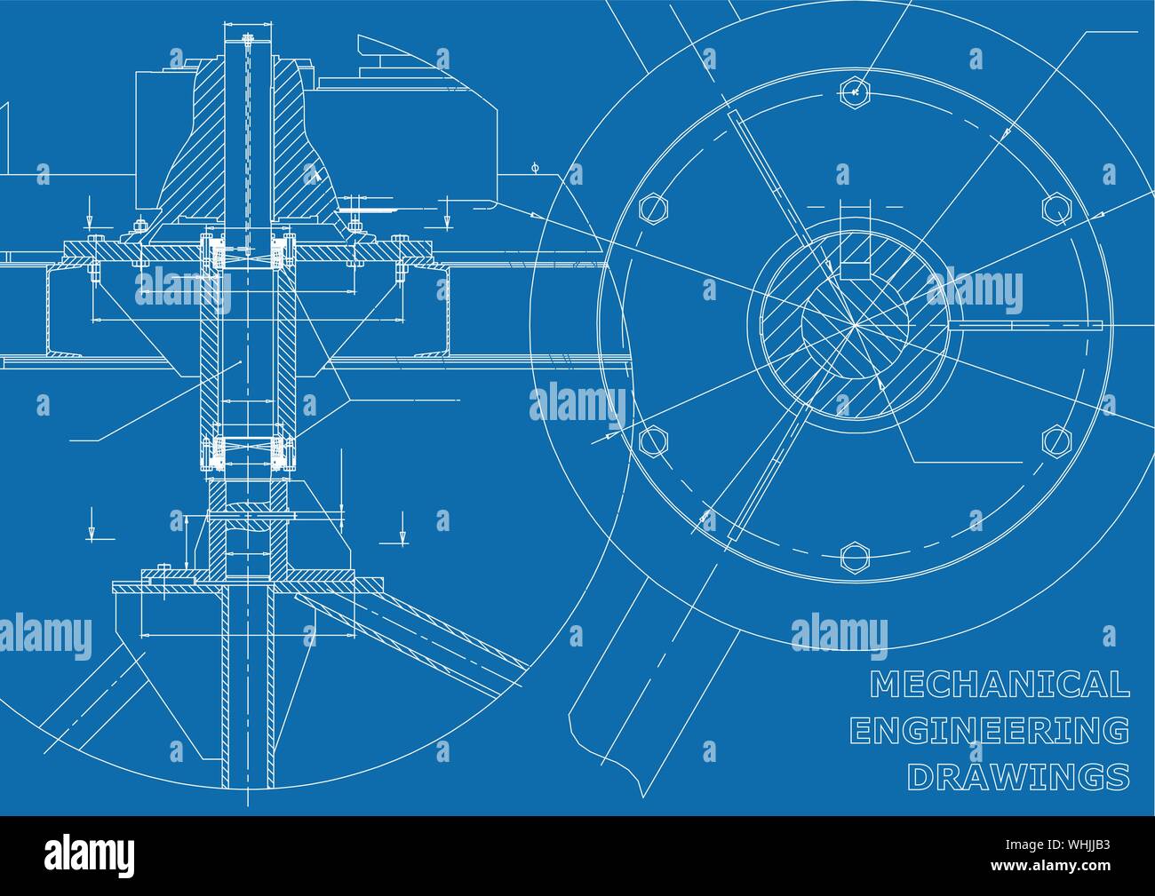 Vector Mechanical engineering drawings. Vector blue and white ...