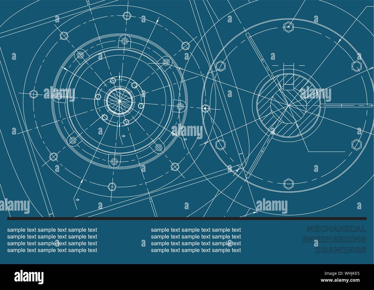 Vector Mechanical engineering drawings on a dark blue background. Cover ...