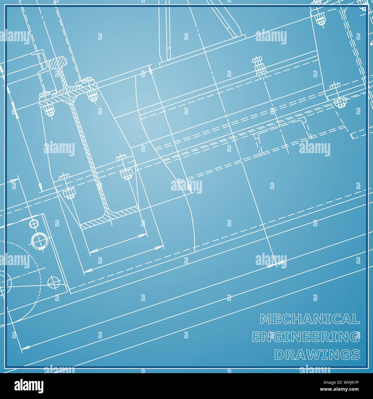 Mechanical engineering drawings. Engineering. Vector blue and white ...