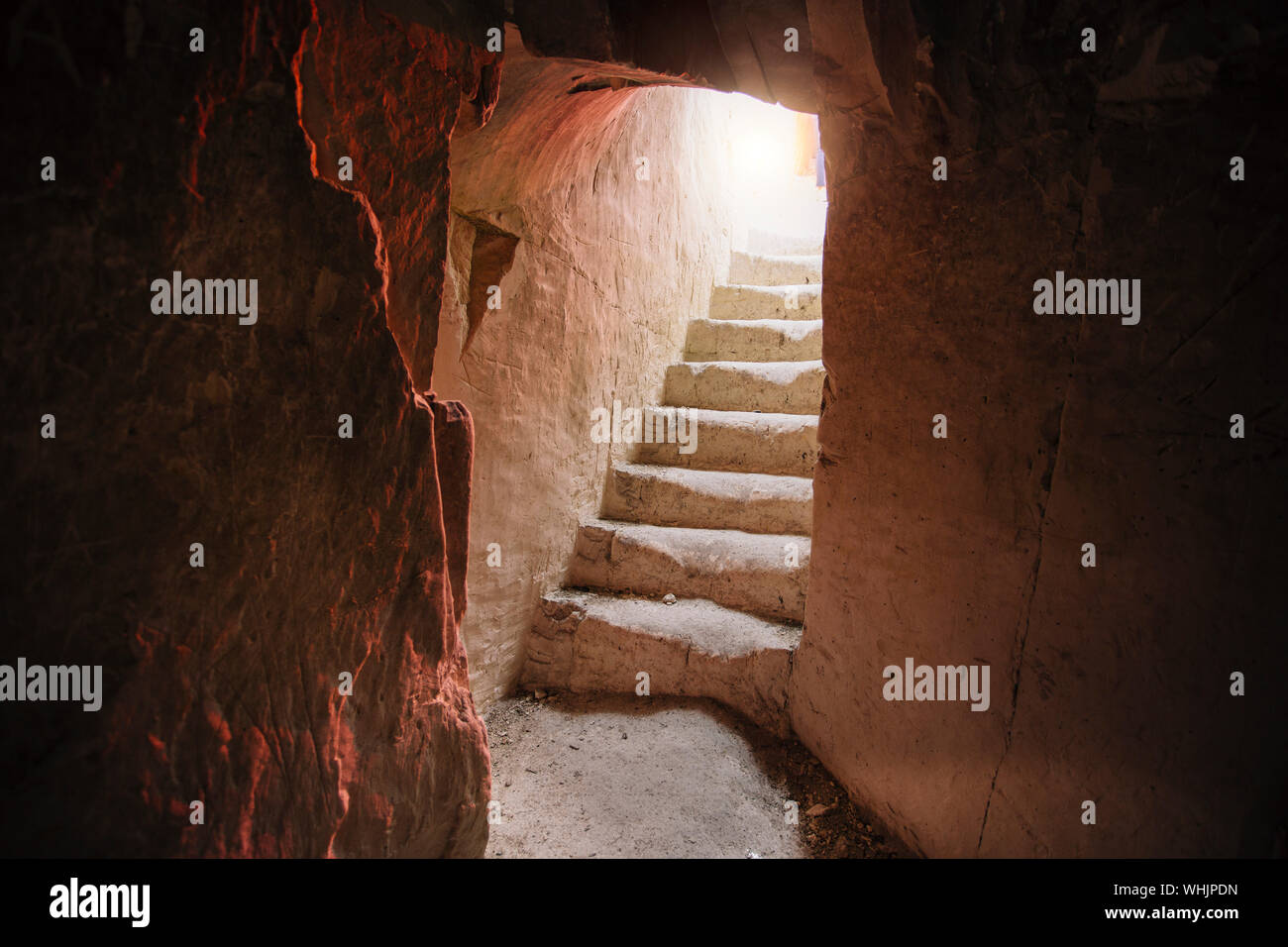 Stairs in old underground chalky cave monastery Stock Photo - Alamy