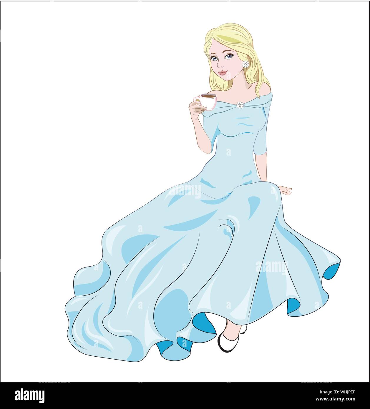 The great princess in a ball dress, with a cup of tea, coffee, hot ...