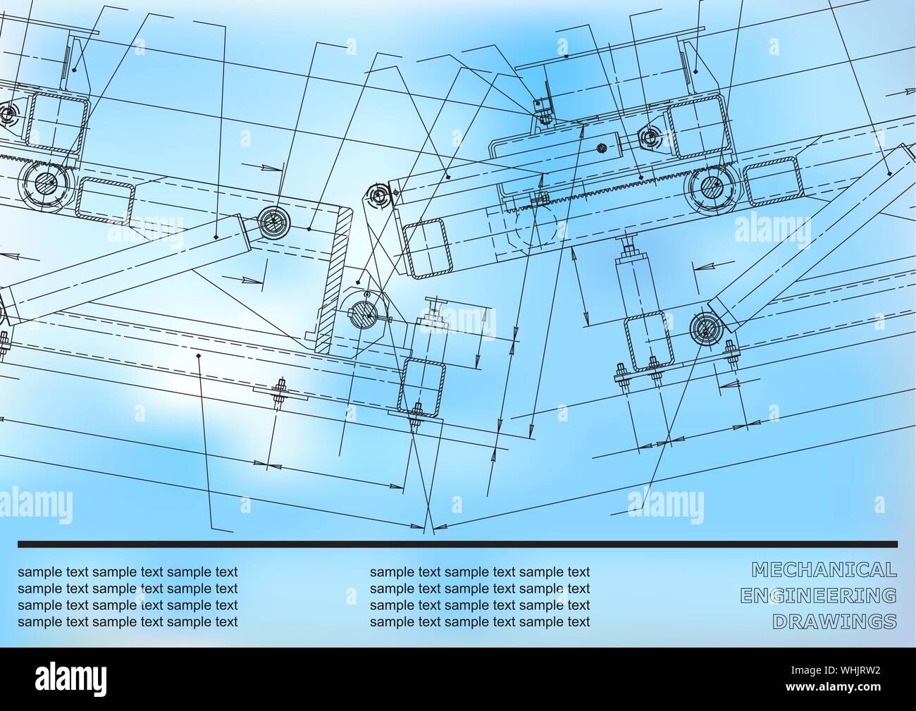 Mechanical engineering drawings on a blue background. For inscriptions ...