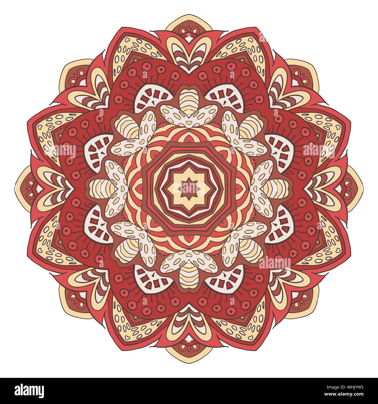 Mandala flower. Doodle drawing. Round ornament. Cream and pink colors ...