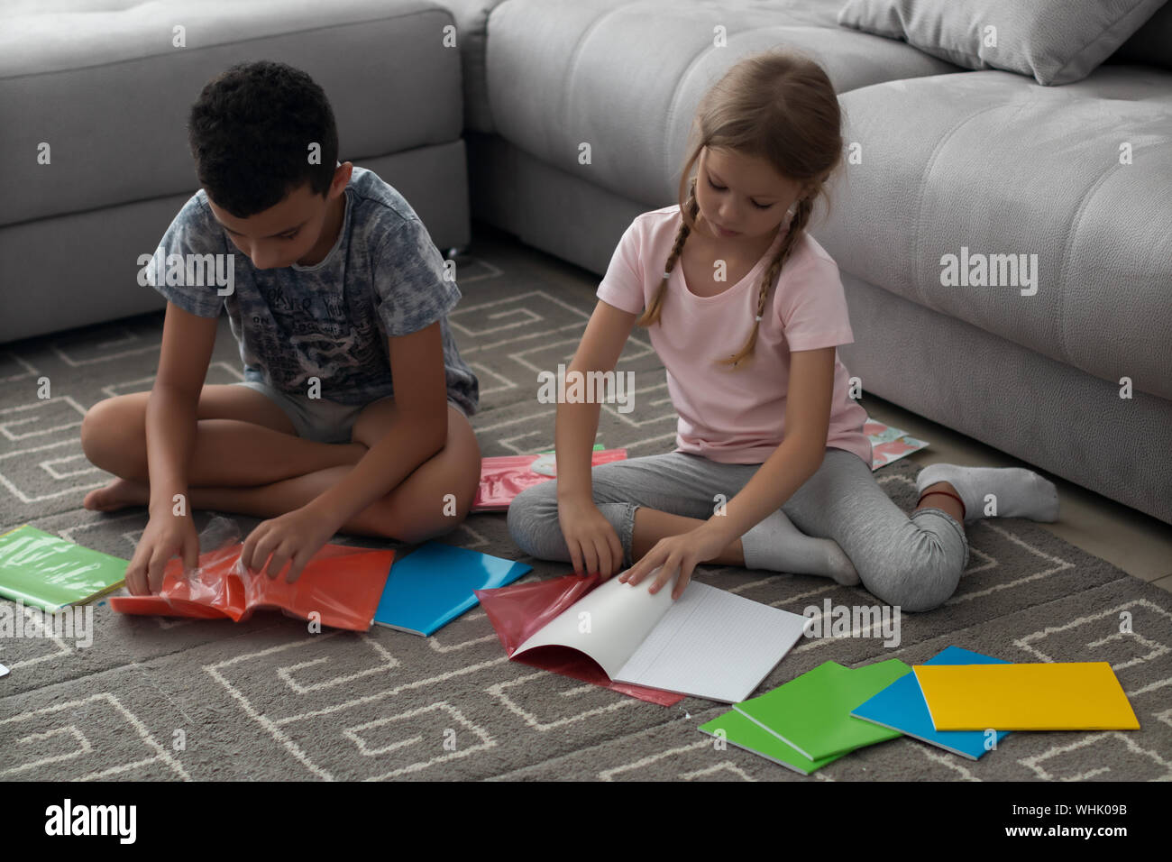 brother and sister getting ready for back to school Stock Photo - Alamy
