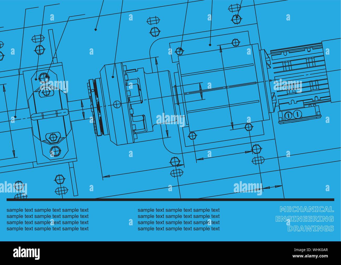 Mechanical engineering drawings on a blue background. Vector. Cover ...