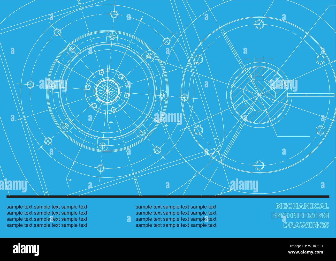 Vector Mechanical engineering drawings on a blue background. Cover ...