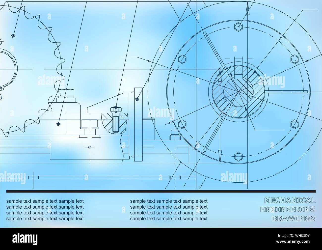 Vector drawing. Mechanical drawings on a blue background. Engineering ...