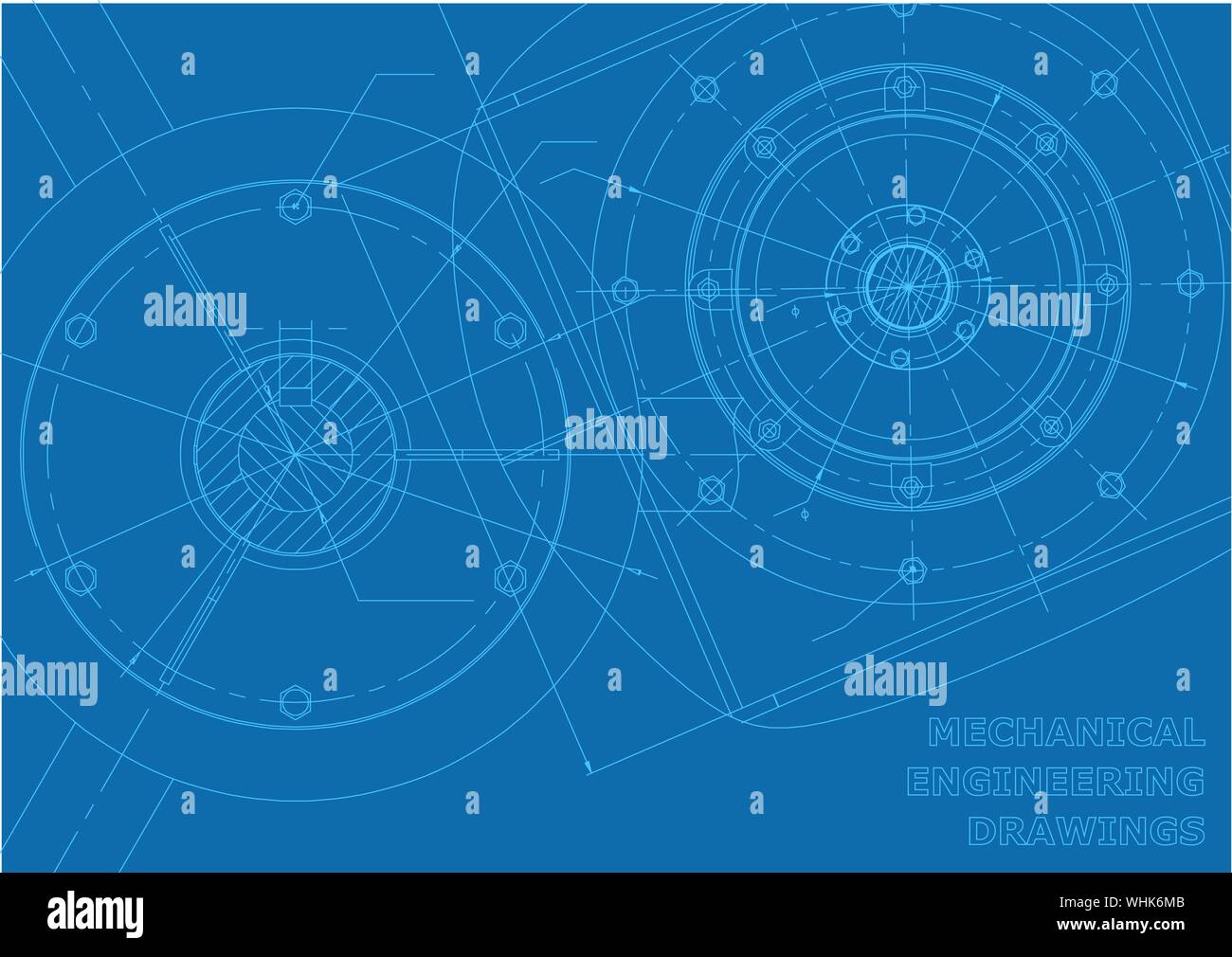Blue Mechanical engineering drawings. Vector background for inscription ...