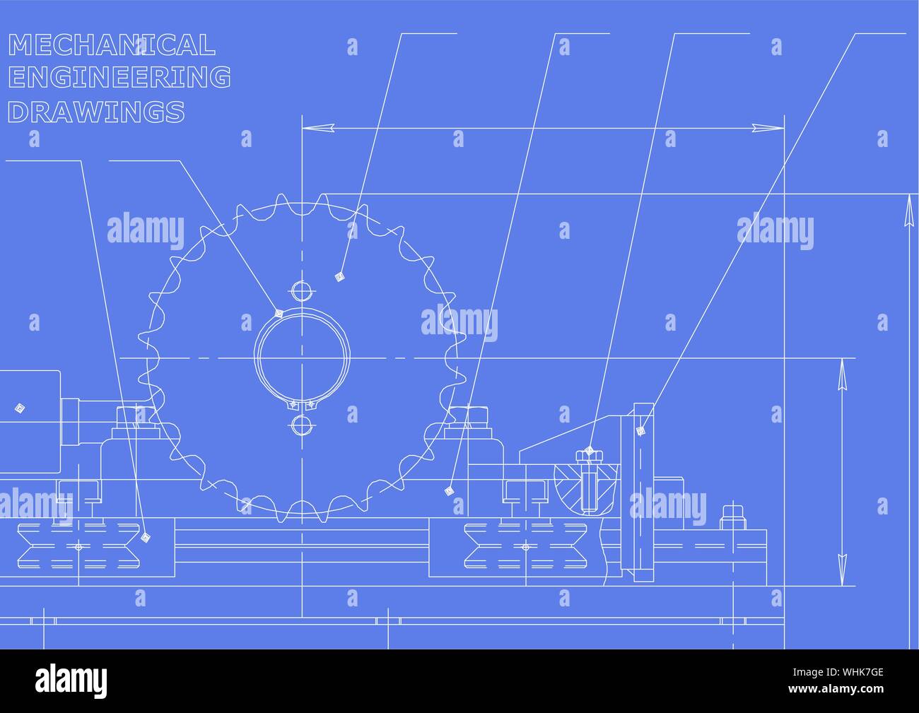 Mechanical engineering drawings. Vector. Drawing on a blue background ...