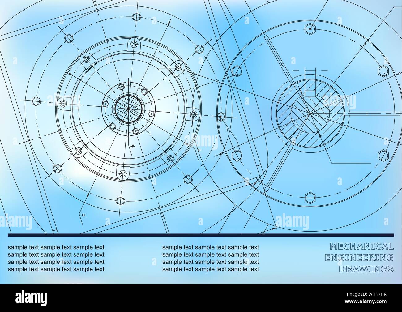 Vector Mechanical engineering drawings on a blue background. Background ...