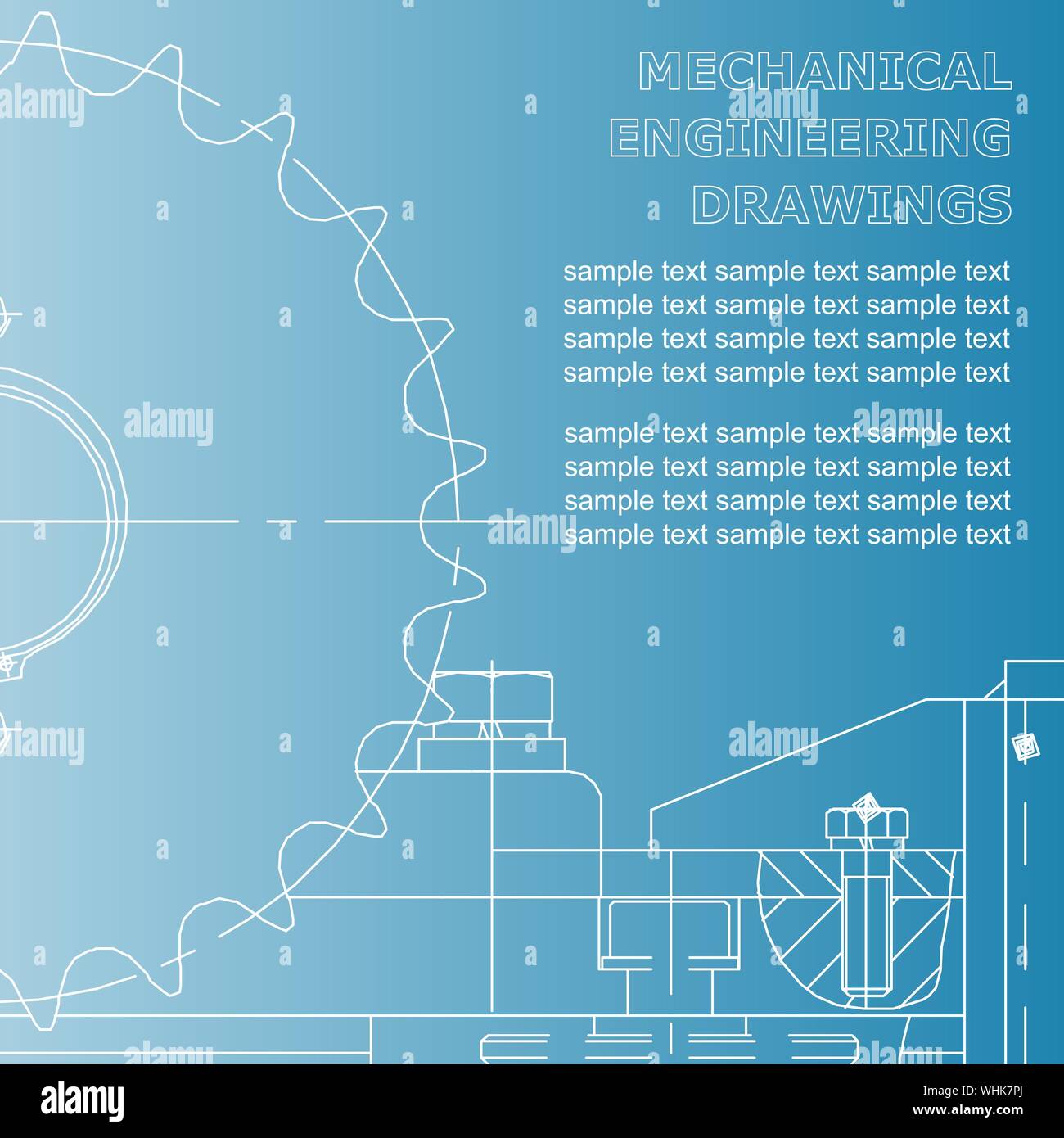 Mechanical engineering drawings on a blue background. Vector. For ...