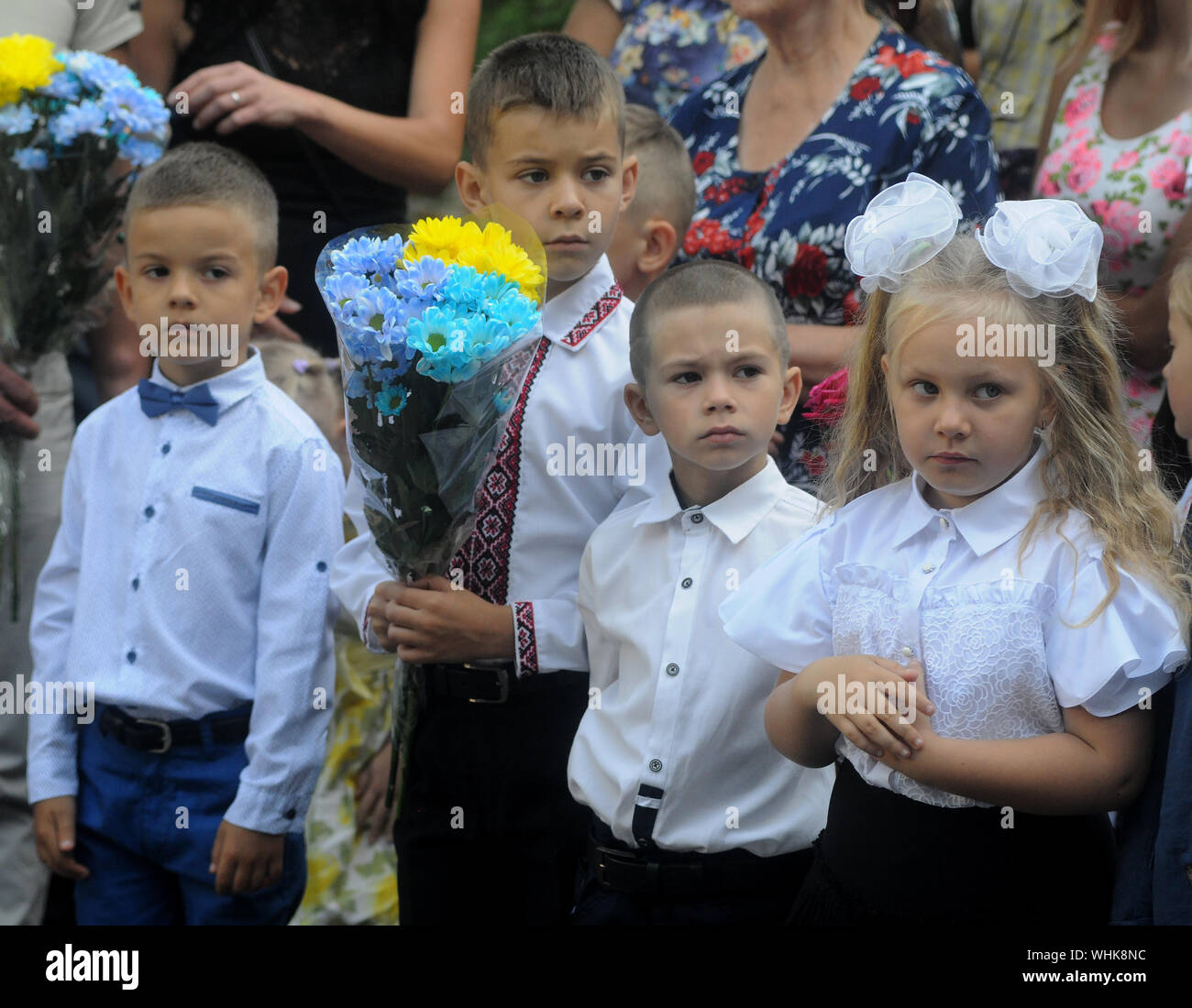 Kiev, Ukraine. 1st Sep, 2019. First-graders attend the celebration of ...