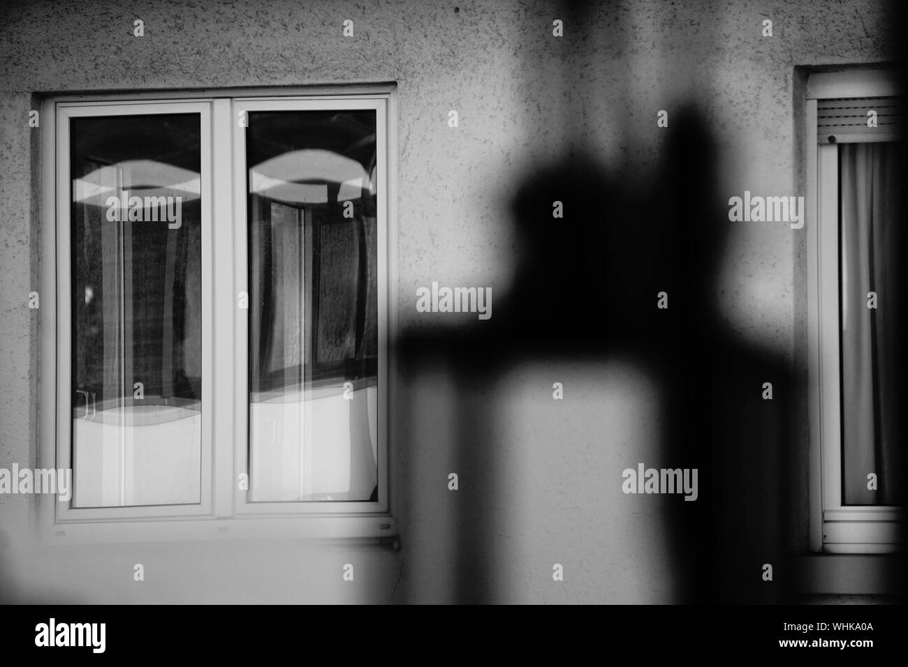 House exterior night window Black and White Stock Photos & Images - Alamy