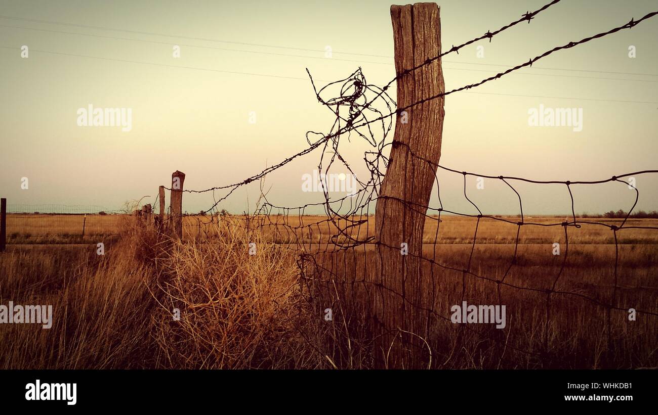 Rustic wooden post barbed wire hi-res stock photography and images - Alamy
