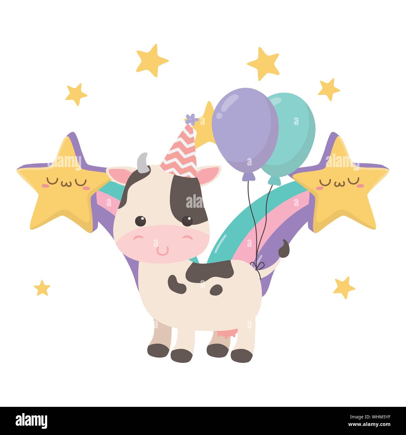 Cow cartoon design, Animal happy birthday celebration decoration and ...