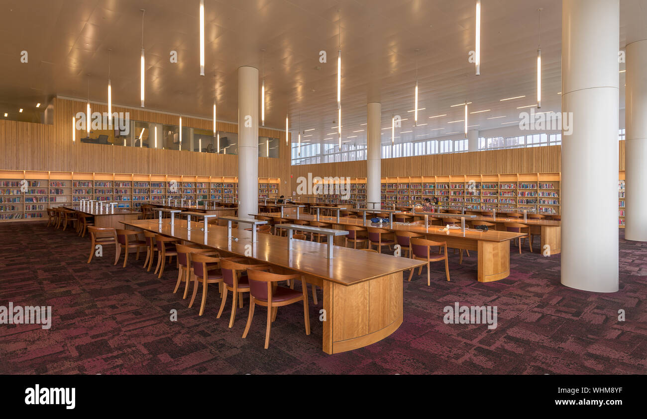 Reading room inside the modern James B. Hunt Jr. Library on the campus ...