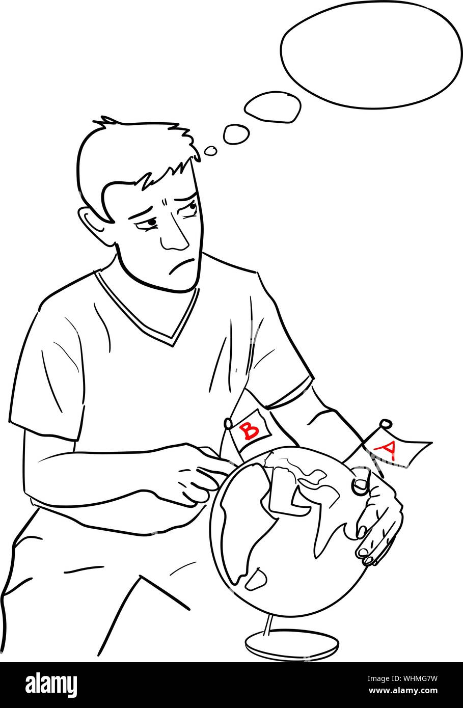 Concerned Man choosing his destination for the next business trip with ...