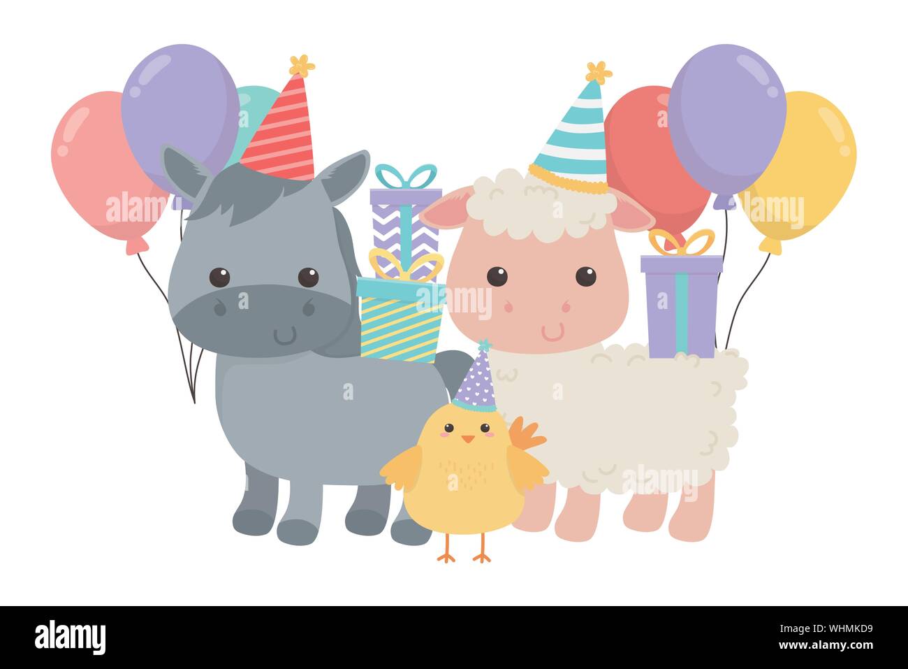 Donkey chicken and sheep cartoon design, Animal happy birthday ...